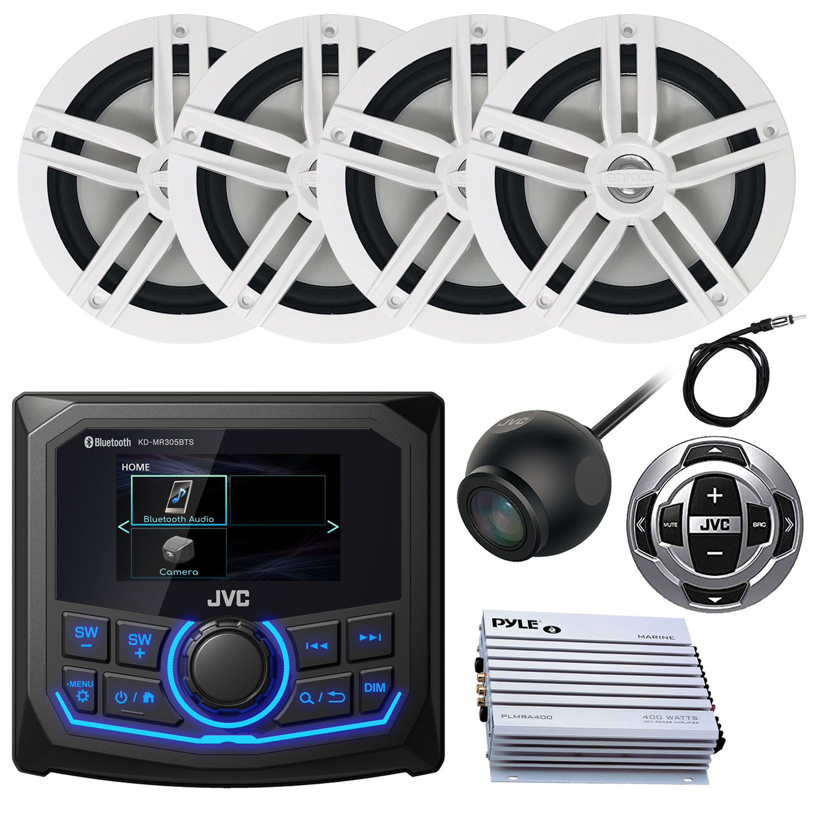 JVC KD-MR305BTS Gauge Style Marine USB Bluetooth AM/FM/Weatherband ...