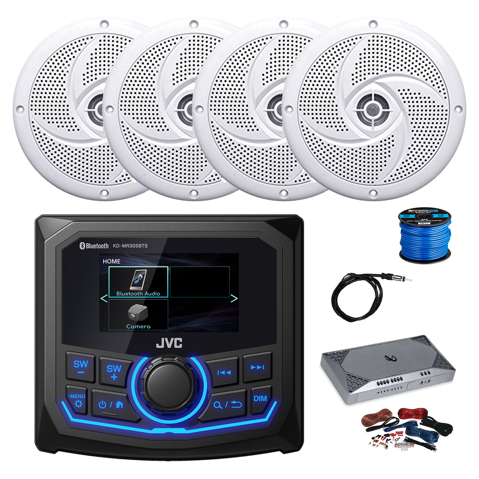 JVC KD-MR305BTS Marine 2.7" Bluetooth AM/FM/Weatherband Radio Receiver ...