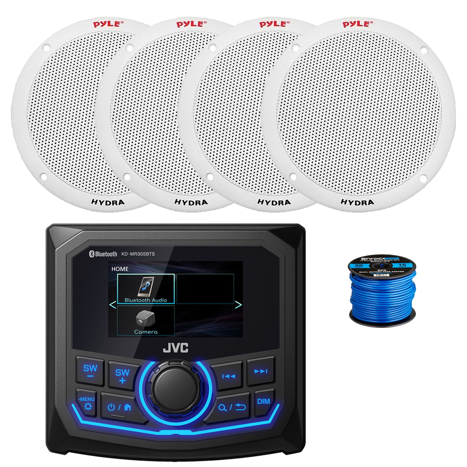 JVC KD-MR305BTS Marine 2.7" Bluetooth AM/FM/Weatherband Radio Receiver ...