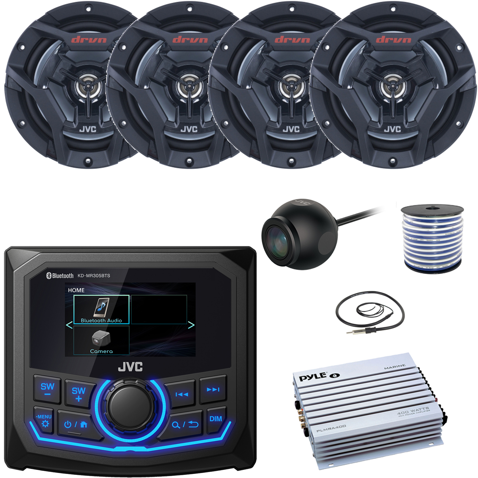 JVC KD-MR305BTS Marine MotorSports Digital Media Bluetooth Radio Receiver, 4x 6.5" 150 Peak ...