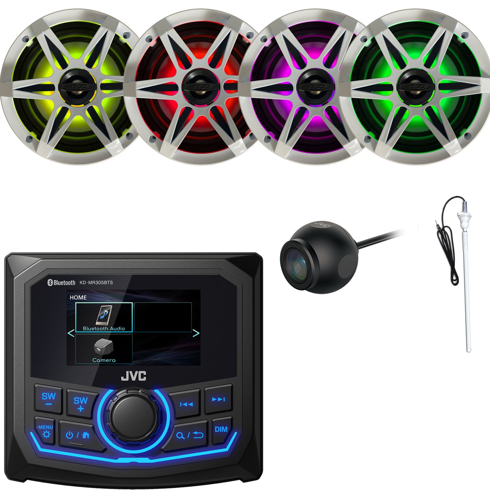 JVC KD-MR305BTS Marine MotorSports Digital Media Bluetooth USB AUX AM/FM Radio Receiver, 4x 6.5 ...