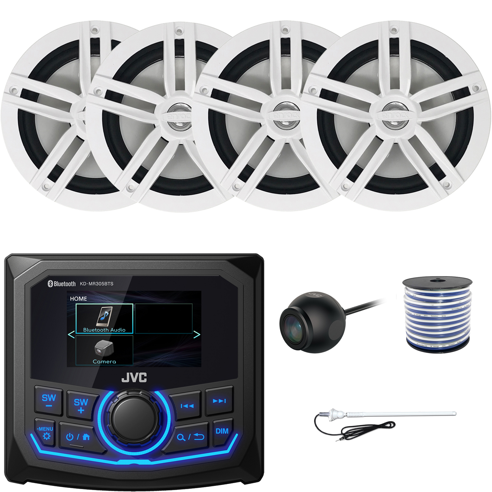 JVC KD-MR305BTS Marine MotorSports Digital Media Bluetooth USB AUX AM/FM Radio Receiver, 4x 6.5 ...