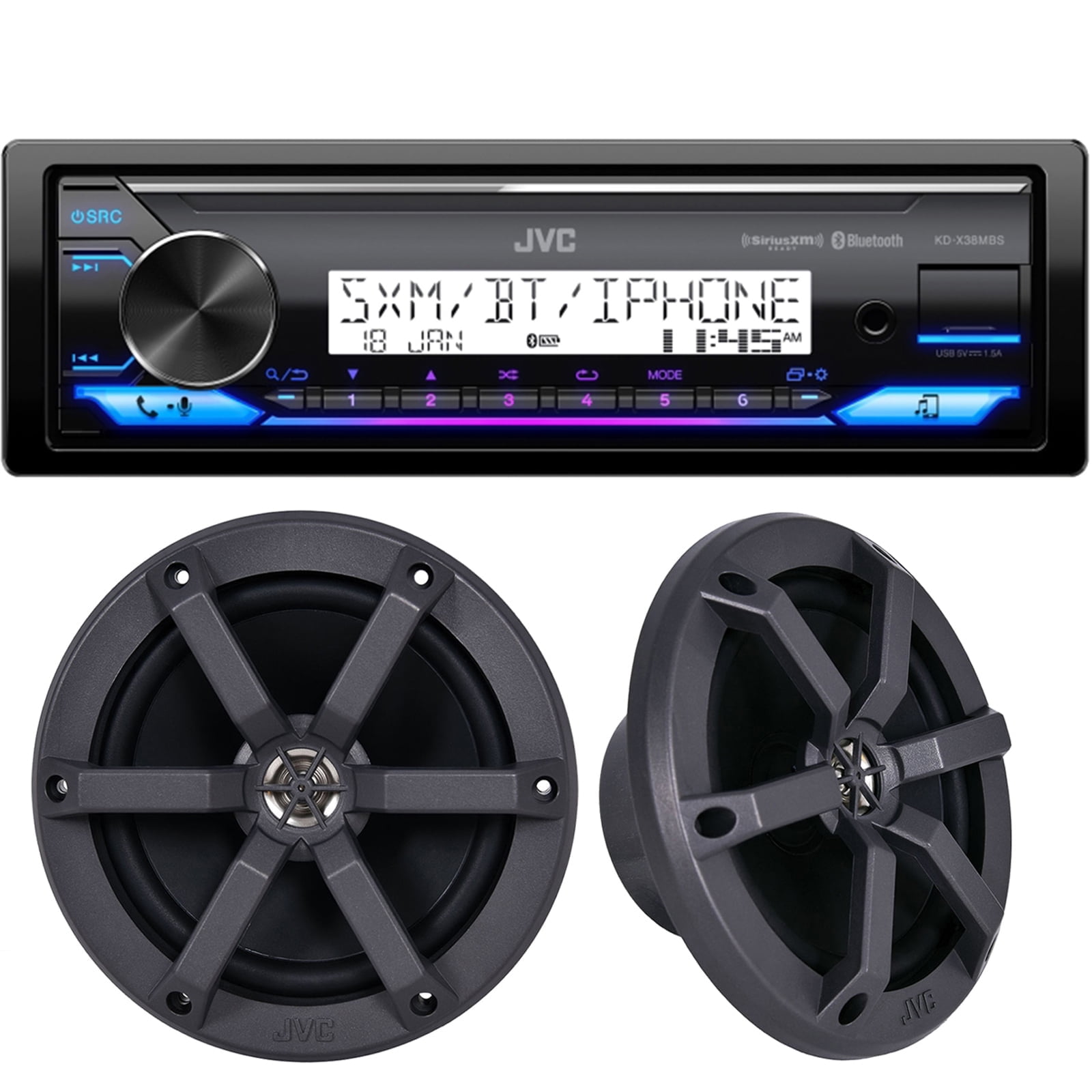 JVC KD-PKX38MBS Single DIN Mechless USB AUX Bluetooth Car Digital Media ...