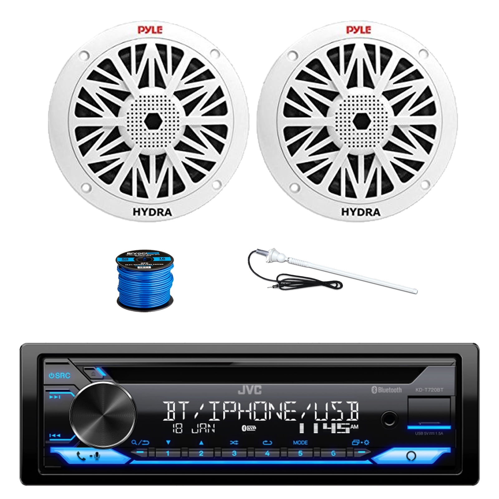 JVC KD-T720BT Single DIN USB Bluetooth AM/FM CD Player Receiver, 2x 6.5 ...