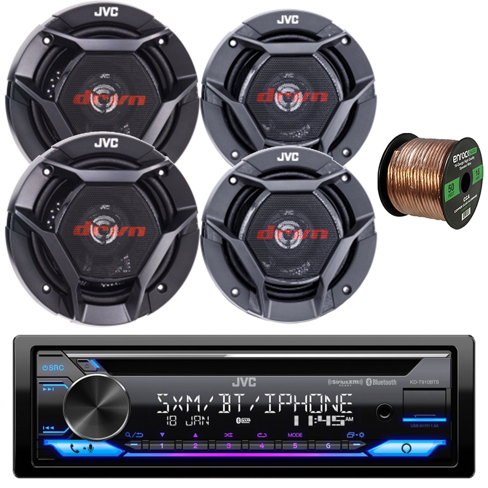 JVC KD-T910BTS Single DIN CD Player Bluetooth USB AUX AM/FM Radio ...