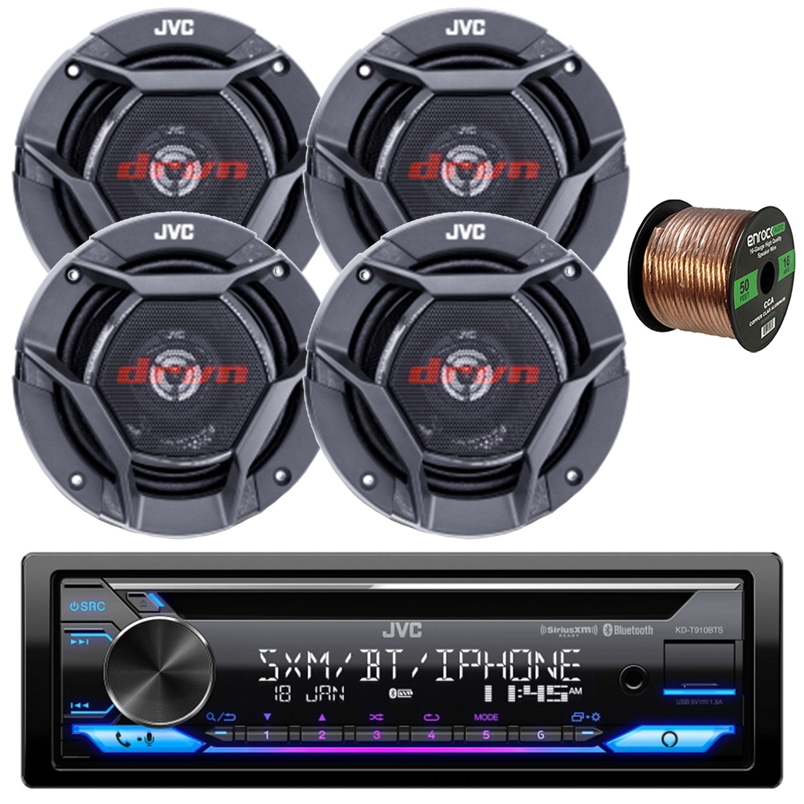 JVC KD-T910BTS Single DIN In-Dash CD Player Bluetooth USB AUX AM/FM ...