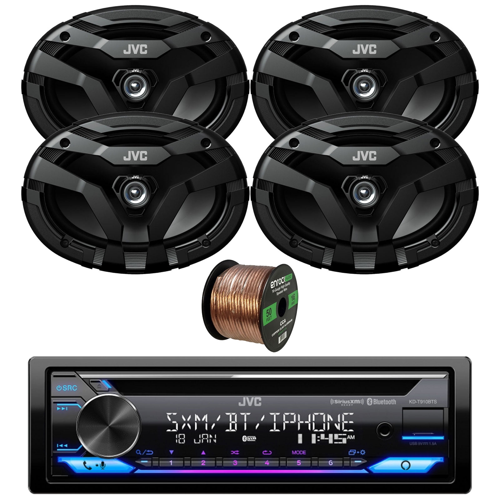 JVC KD-T910BTS Single DIN In-Dash CD Player Bluetooth USB AUX AM/FM ...