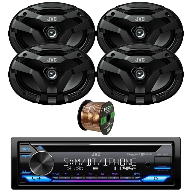 JVC KD-T910BTS Single DIN In-Dash CD Player Bluetooth USB AUX AM/FM Radio Receiver Bundle Combo ...