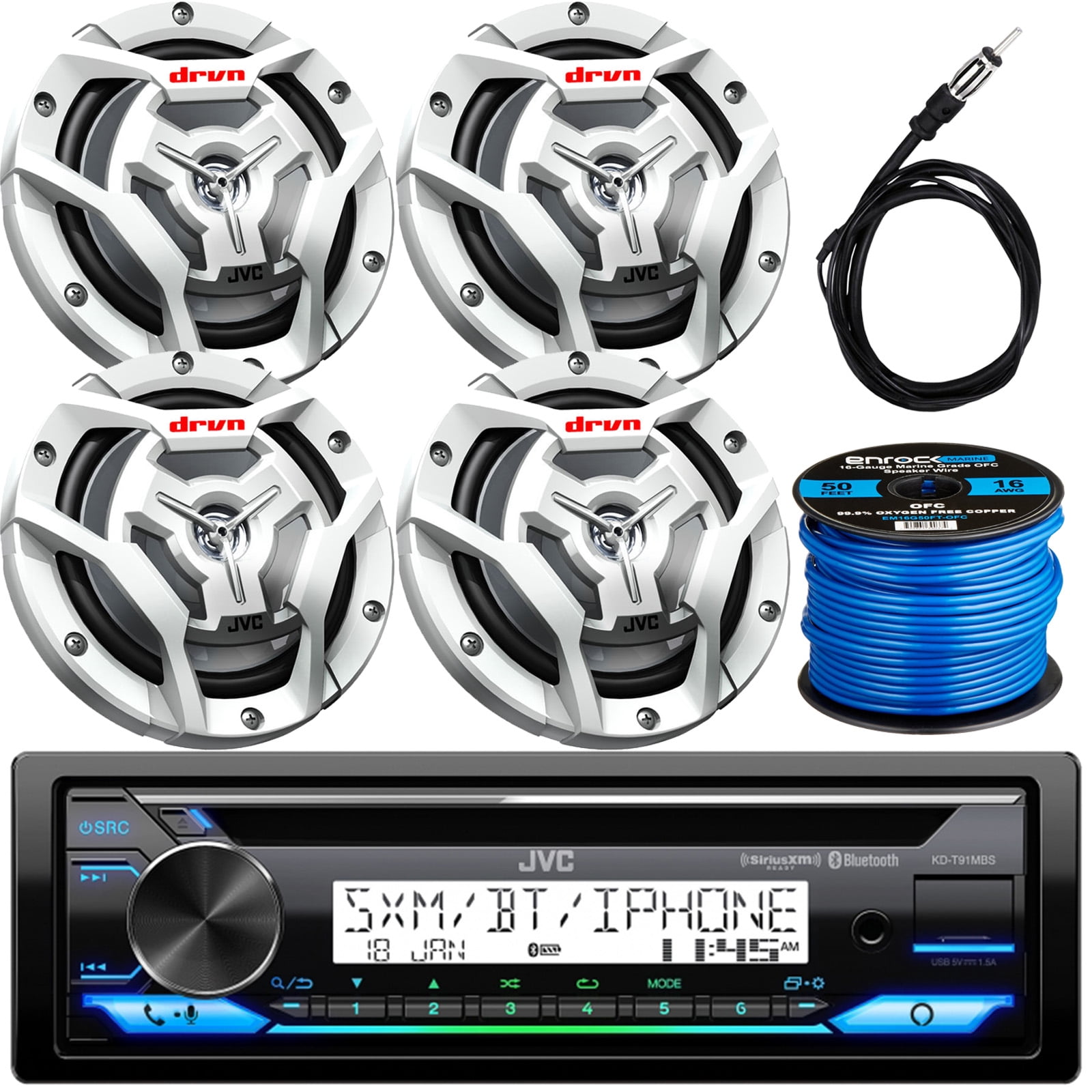 JVC KD-T91MBS Single DIN Marine Motor Sports CD Player USB AUX Receiver ...