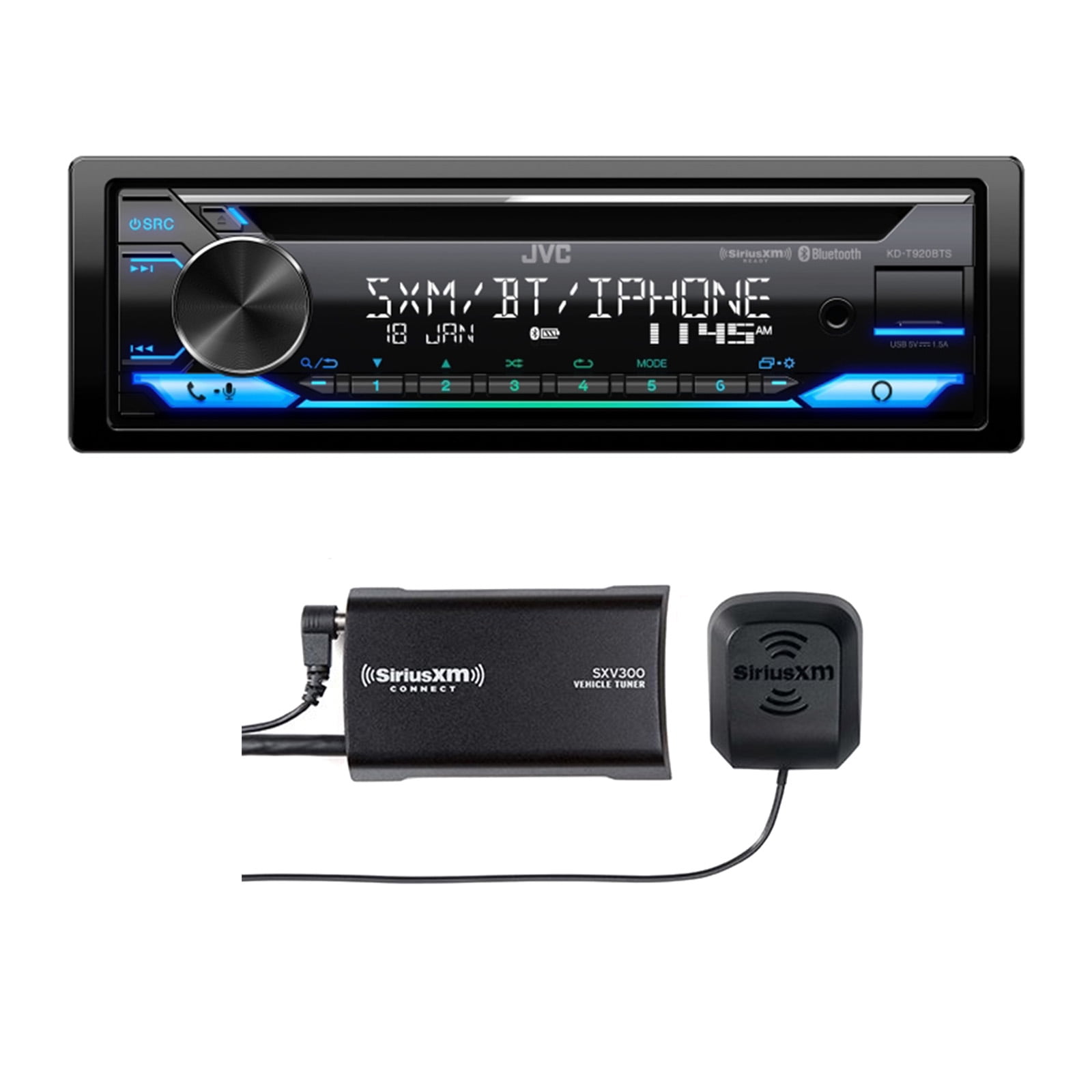 JVC KD-T920BTS Single DIN Bluetooth Marine CD Stereo Receiver with ...