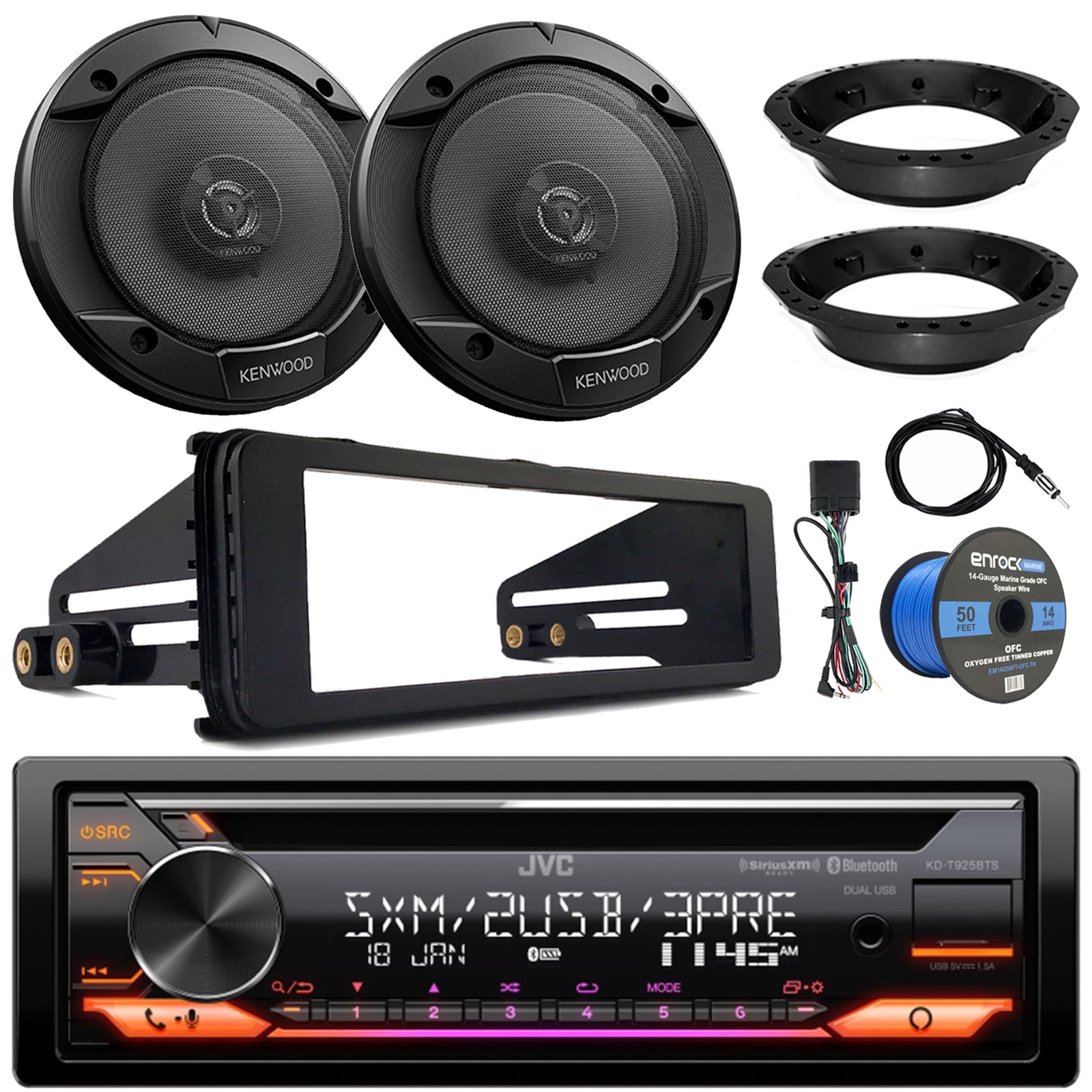 JVC KD-T925BTS Single DIN Bluetooth CD Player USB AUX Stereo SiriusXM ...