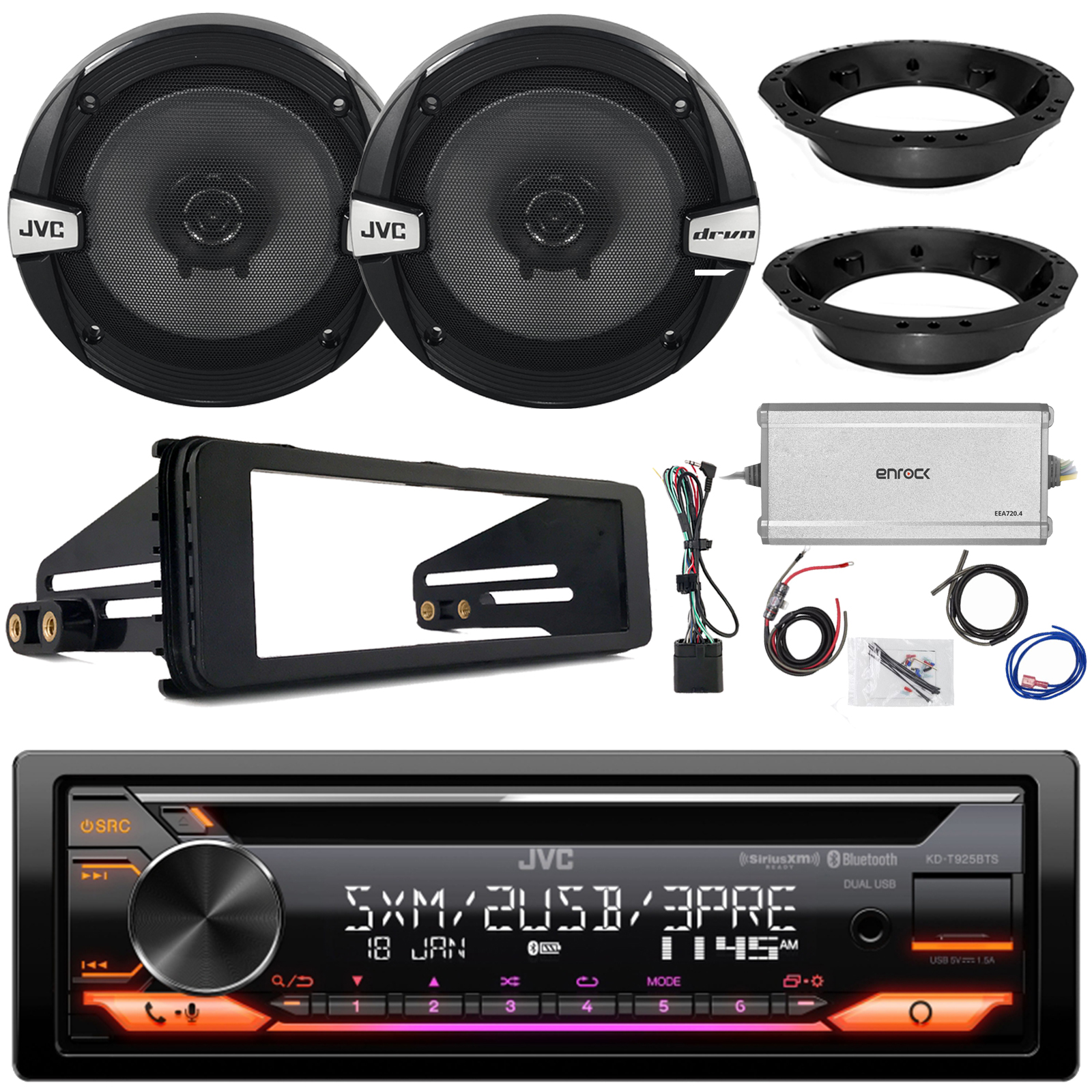 JVC KD-T925BTS Single DIN Bluetooth CD Player USB AUX Stereo SiriusXM Car Audio Receiver, JVC CS ...