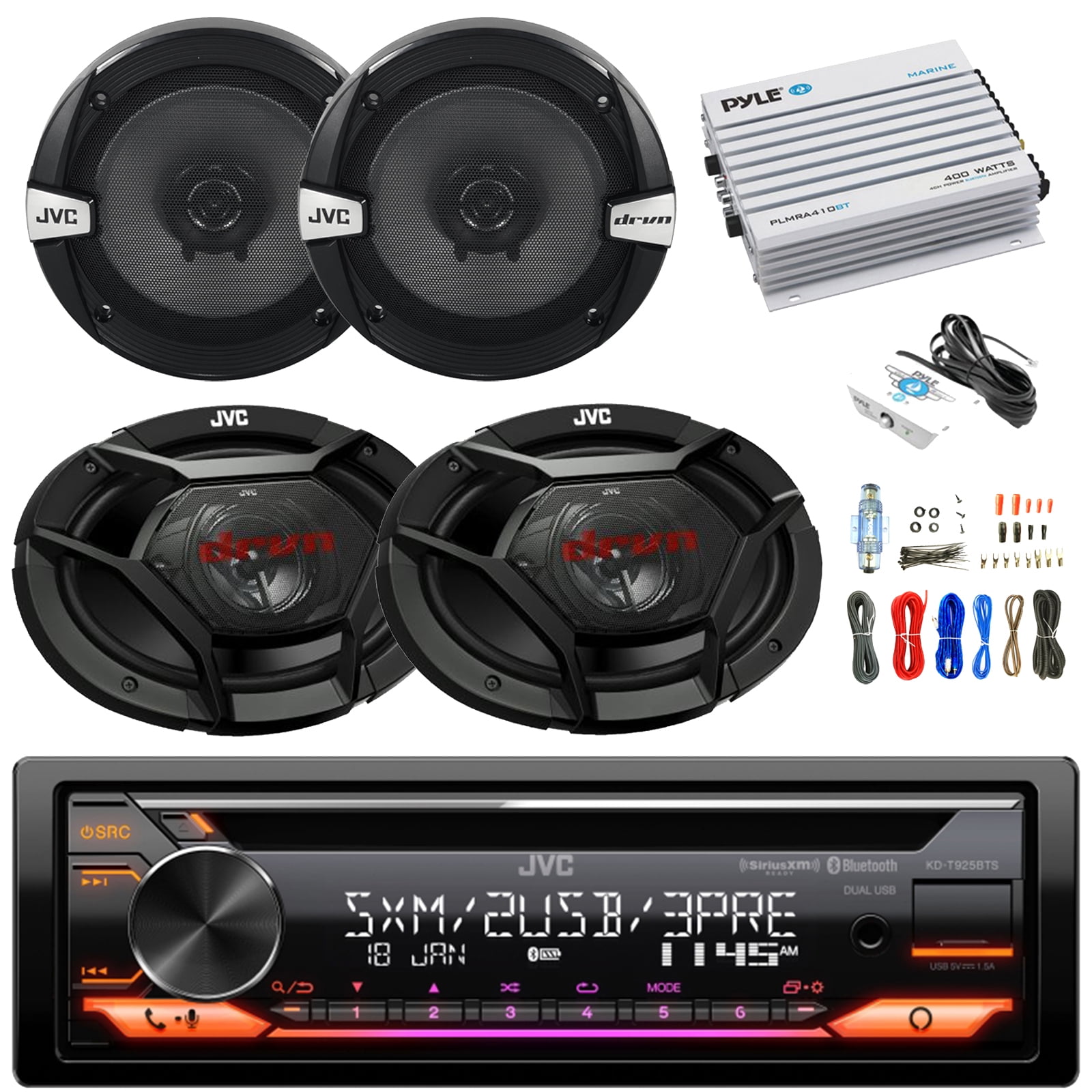 JVC KD-T925BTS Single DIN Bluetooth USB AUX CD Stereo Car Receiver, 2x ...