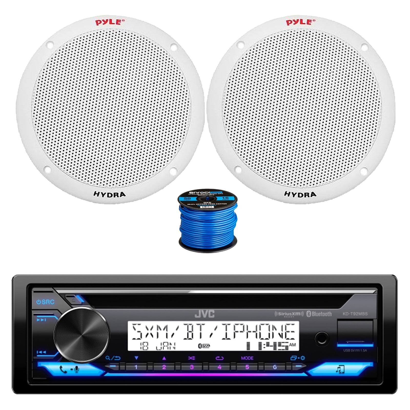 JVC KD-T92MBS Single DIN Marine Bluetooth AM/FM Stereo CD Player ...