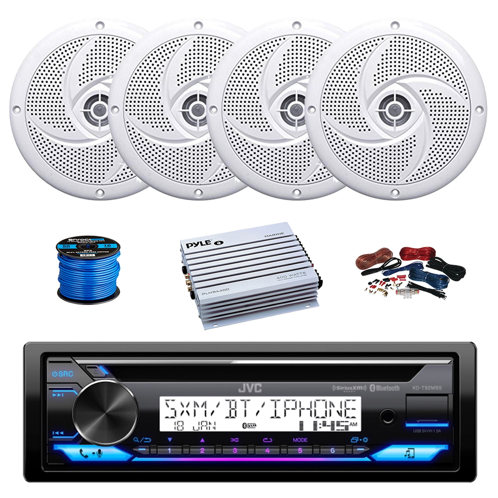 JVC KD-T92MBS Single DIN Marine Bluetooth AM/FM Stereo CD Player ...