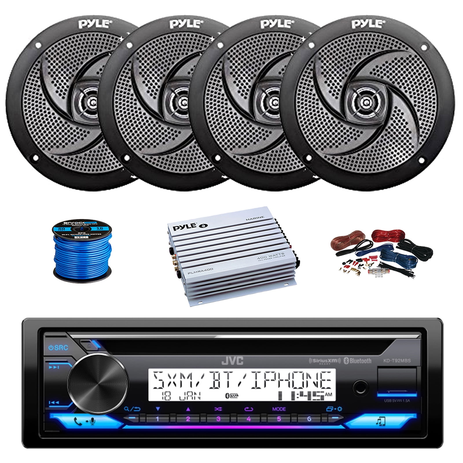 JVC KD-T92MBS Single DIN Marine Bluetooth AM/FM Stereo CD Player ...