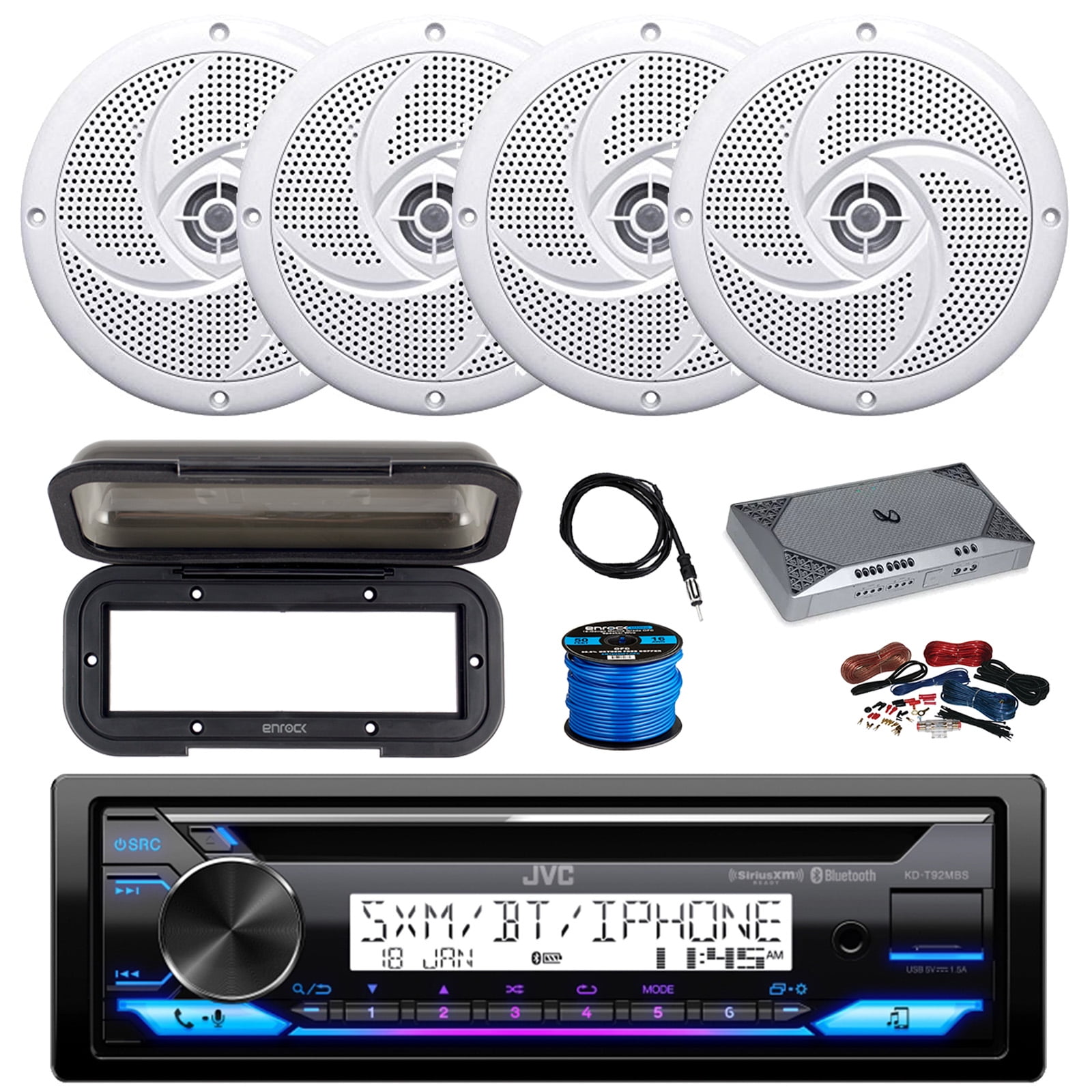 JVC KD-T92MBS Single DIN Marine Bluetooth AM/FM Stereo CD Player ...