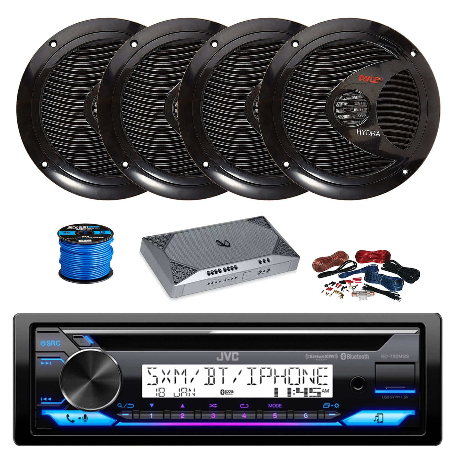 JVC KD-T92MBS Single DIN Marine Bluetooth AM/FM Stereo CD Player ...