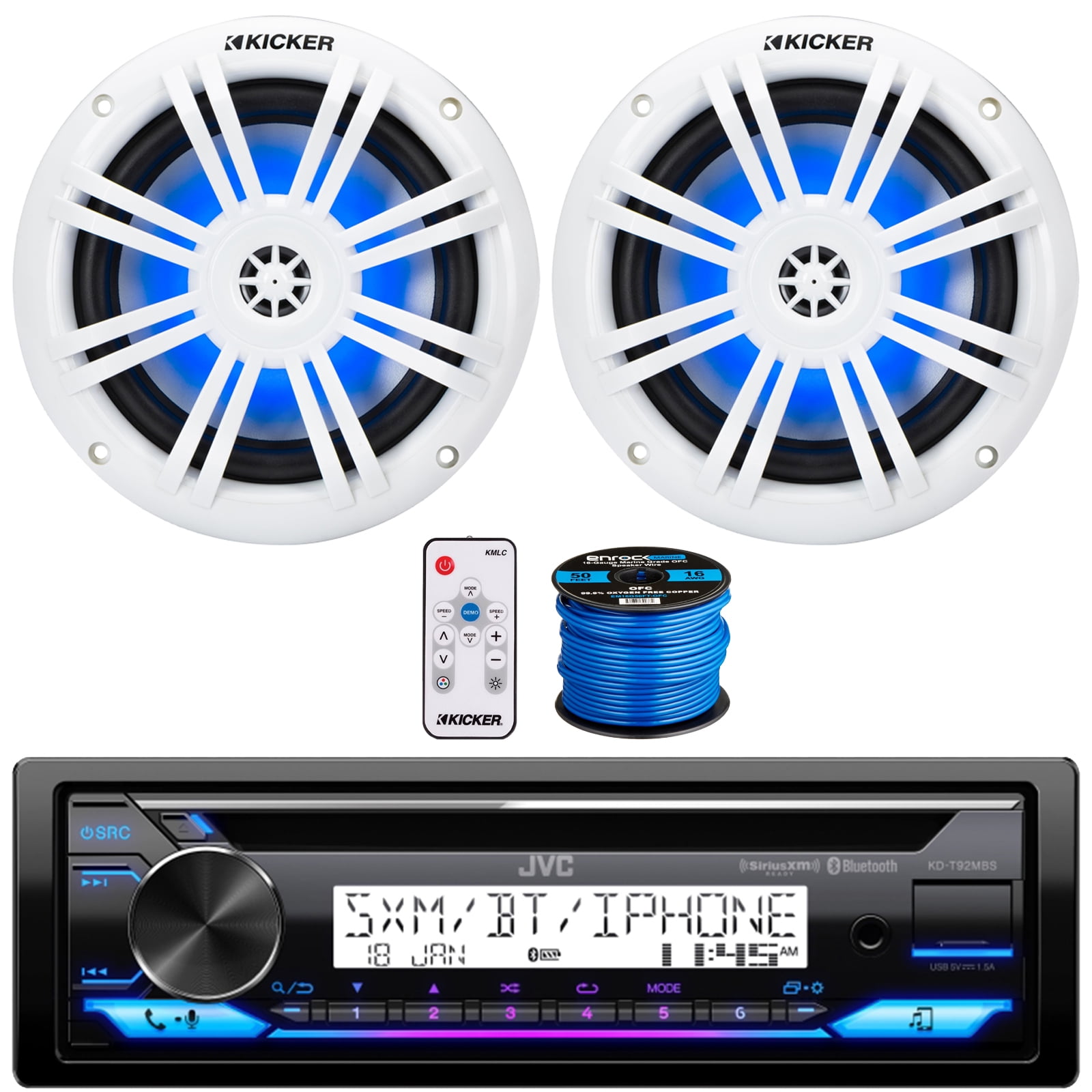 JVC KD-T92MBS Single-DIN Marine Bluetooth MotorSports USB/AUX AM/FM CD Player Stereo Receiver ...