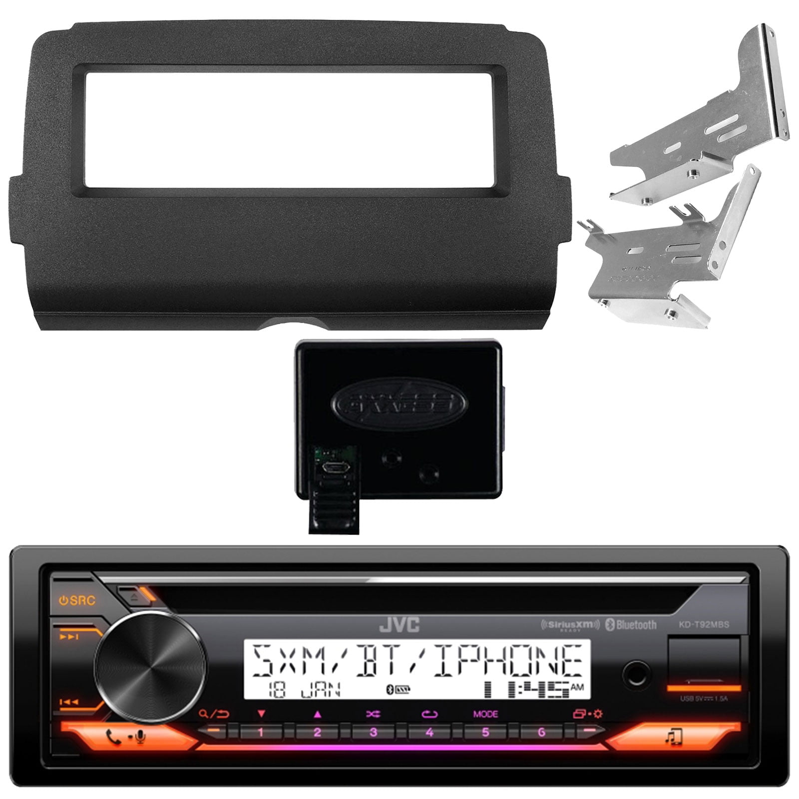 JVC KD-T92MBS Single DIN Marine Bluetooth USB AUX AM/FM Radio CD Receiver Bundle Combo with ...