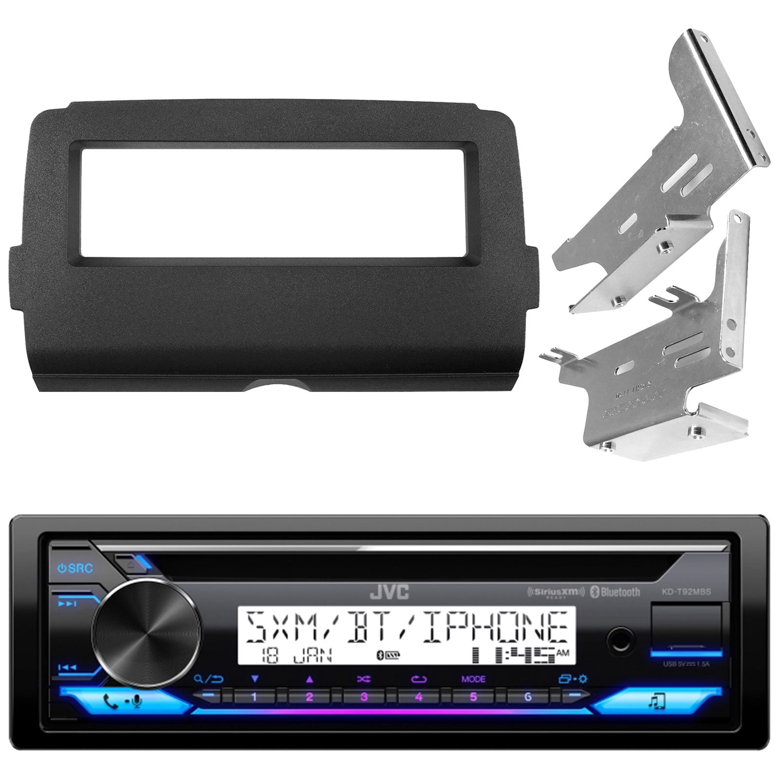JVC KD-T92MBS Single DIN Bluetooth USB AUX AM/FM Audio Head Unit with ...