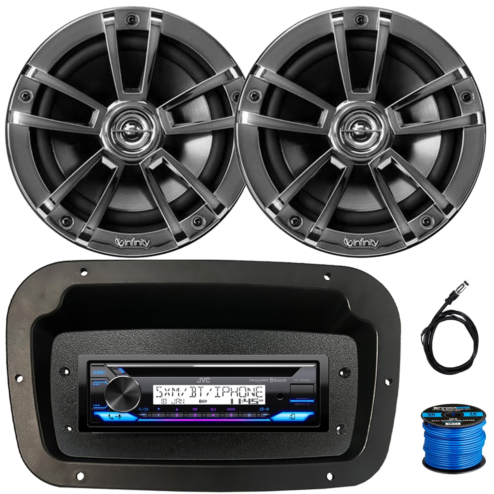 JVC KD-T92MBS Single-DIN Marine Bluetooth USB/AUX CD Player AM/FM ...