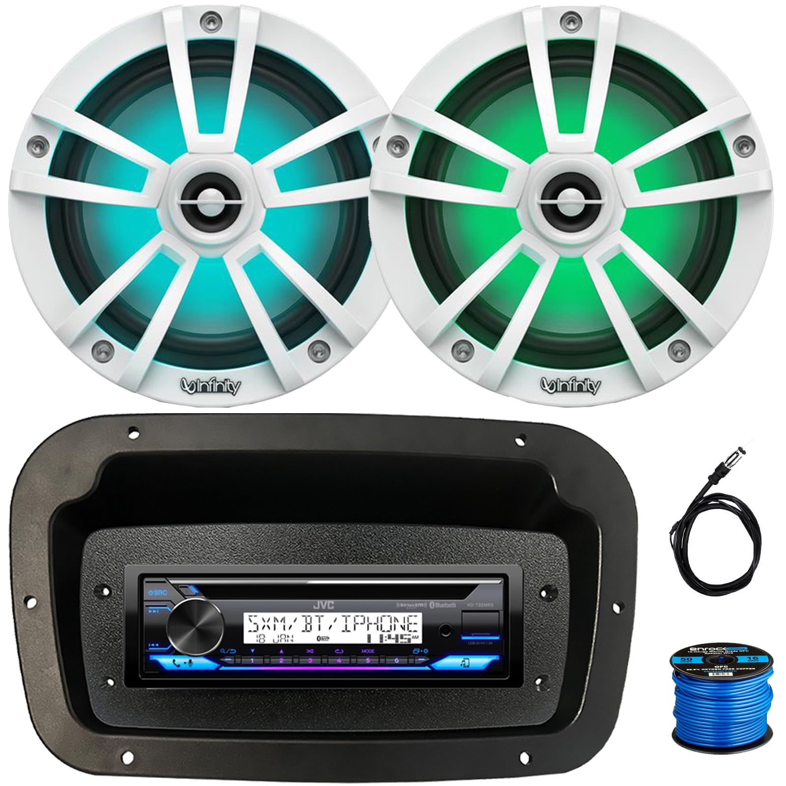 JVC KD-T92MBS Single-DIN Marine Bluetooth USB/AUX CD Player AM/FM ...