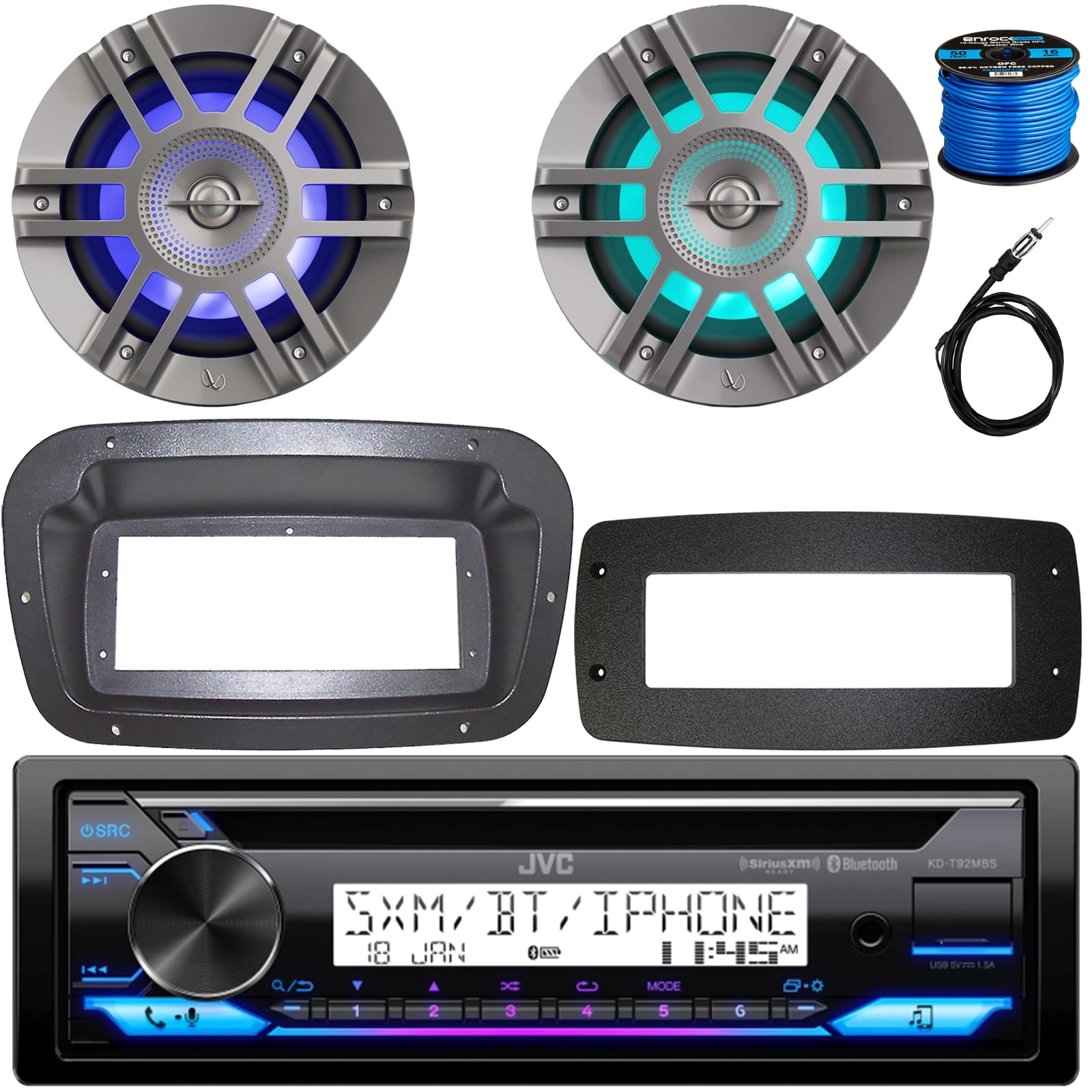 JVC KD-T92MBS Single-DIN Marine Bluetooth USB/AUX CD Player AM/FM ...