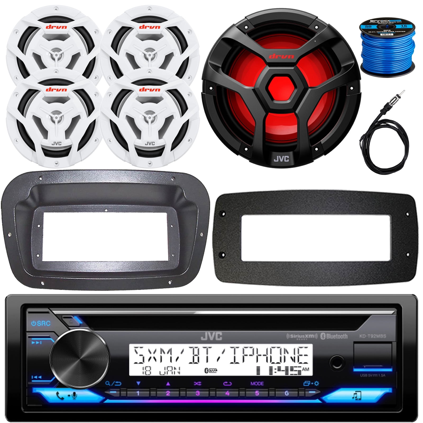 JVC KD-T92MBS Single-DIN Marine Bluetooth USB/AUX CD Player AM/FM Stereo Receiver W/Spa Bezel ...