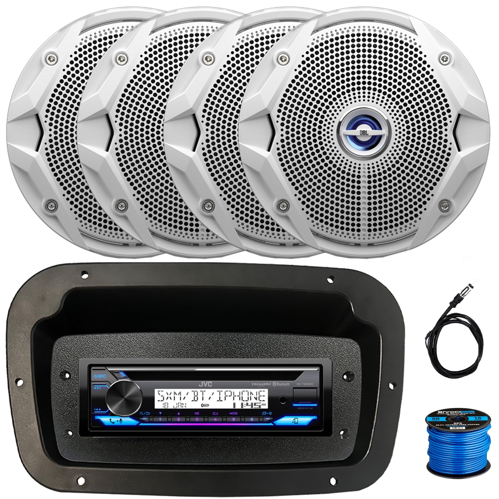 JVC KD-T92MBS Single-DIN Marine Bluetooth USB/AUX CD Player AM/FM ...