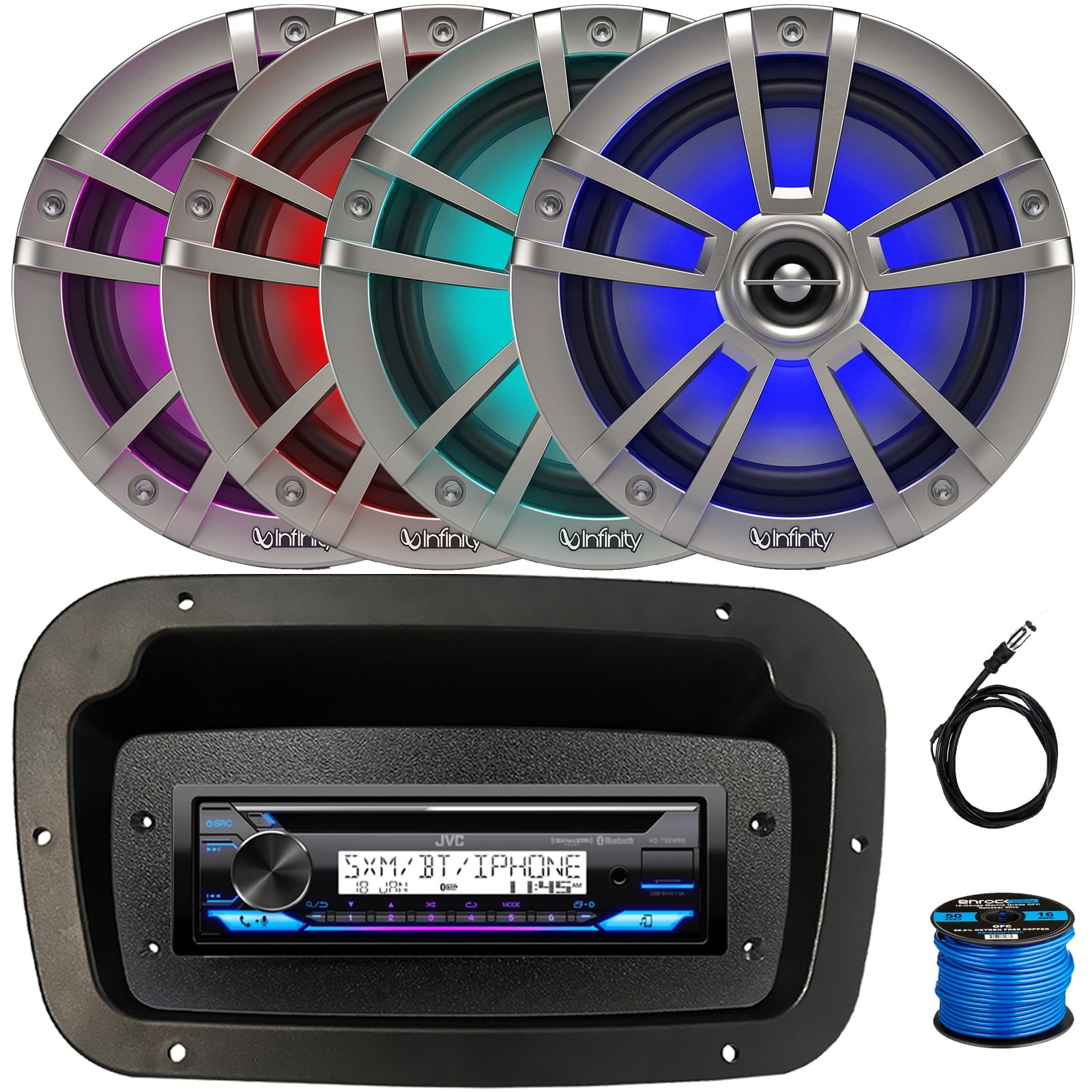 JVC KD-T92MBS Single-DIN Marine Bluetooth USB/AUX CD Player AM/FM ...