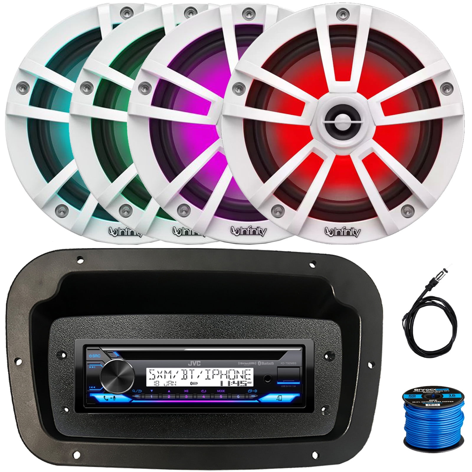 JVC KD-T92MBS Single-DIN Marine Bluetooth USB/AUX CD Player AM/FM ...