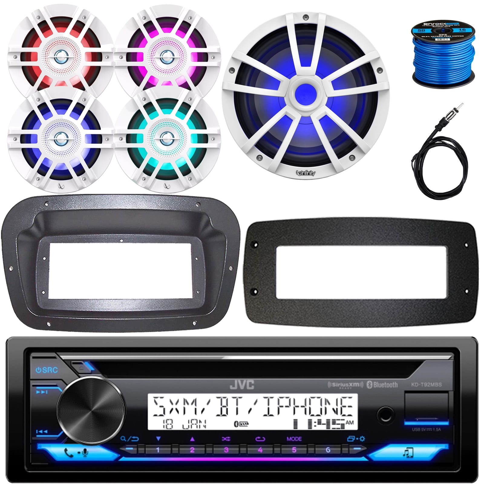 JVC KD-T92MBS Single-DIN Marine Bluetooth USB/AUX CD Player AM/FM ...