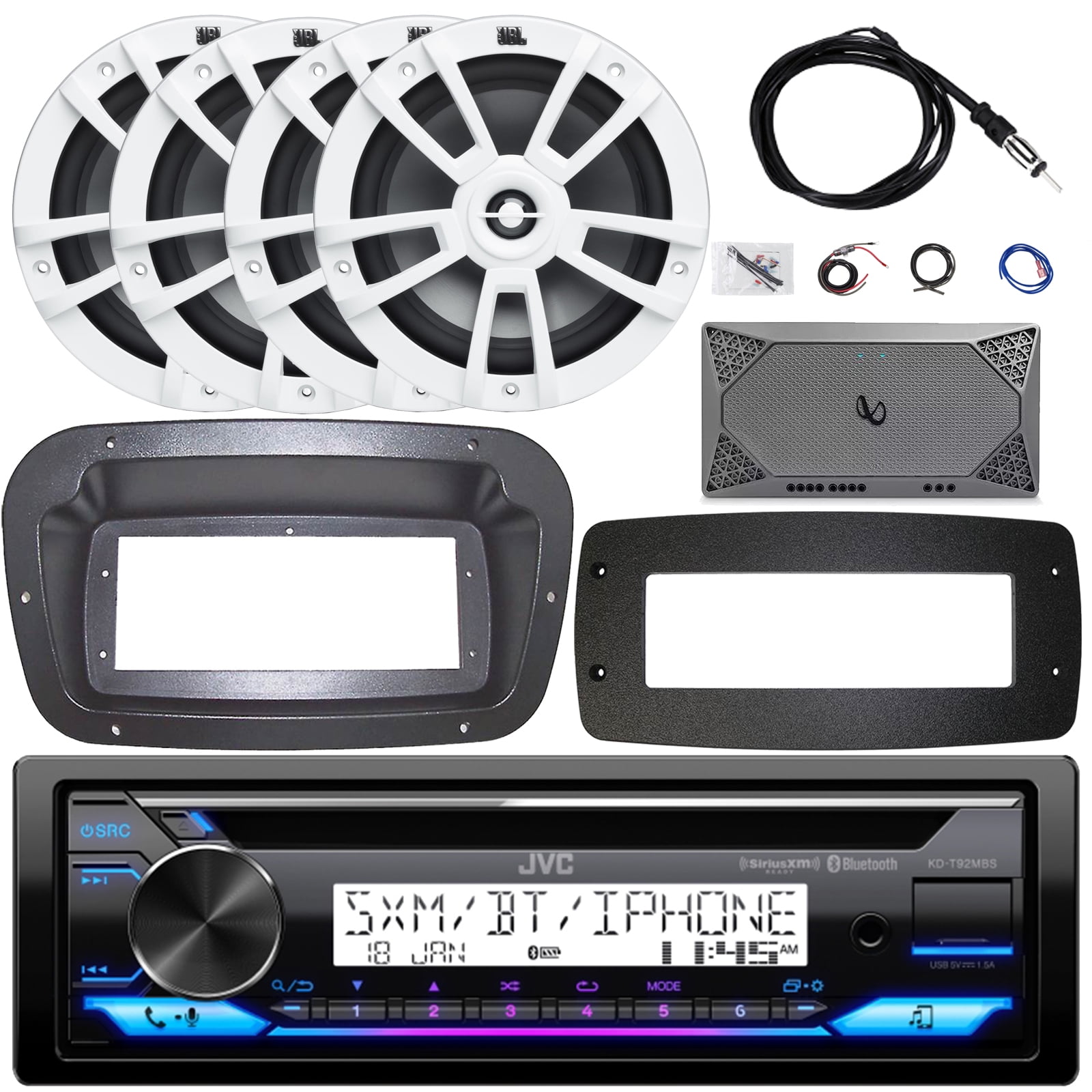 JVC KD-T92MBS Single-DIN Marine Bluetooth USB/AUX CD Player AM/FM ...