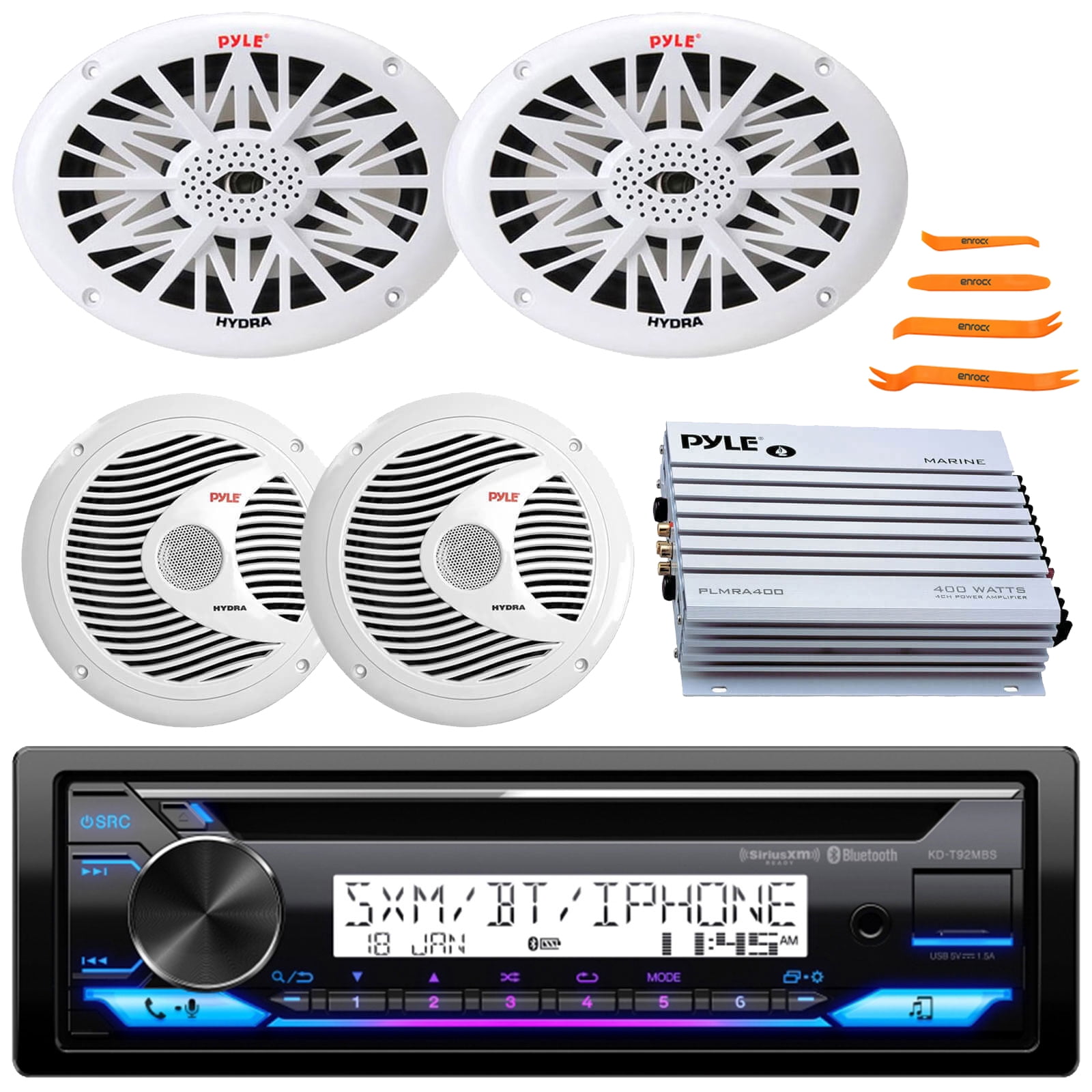 JVC KD-T92MBS Single DIN Marine Motorsports Bluetooth USB/AUX CD Player ...