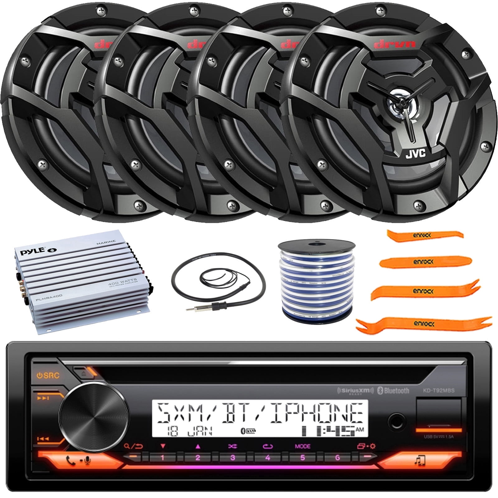 JVC KD-T92MBS Single DIN Marine Motorsports Bluetooth USB/AUX CD Player ...