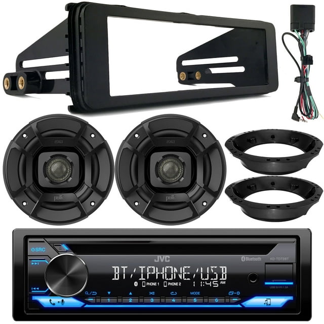 JVC KD-TD72BT Single DIN Bluetooth USB AUX AM/FM Radio CD Receiver, 2x 6.5" 300W Marine Speakers ...