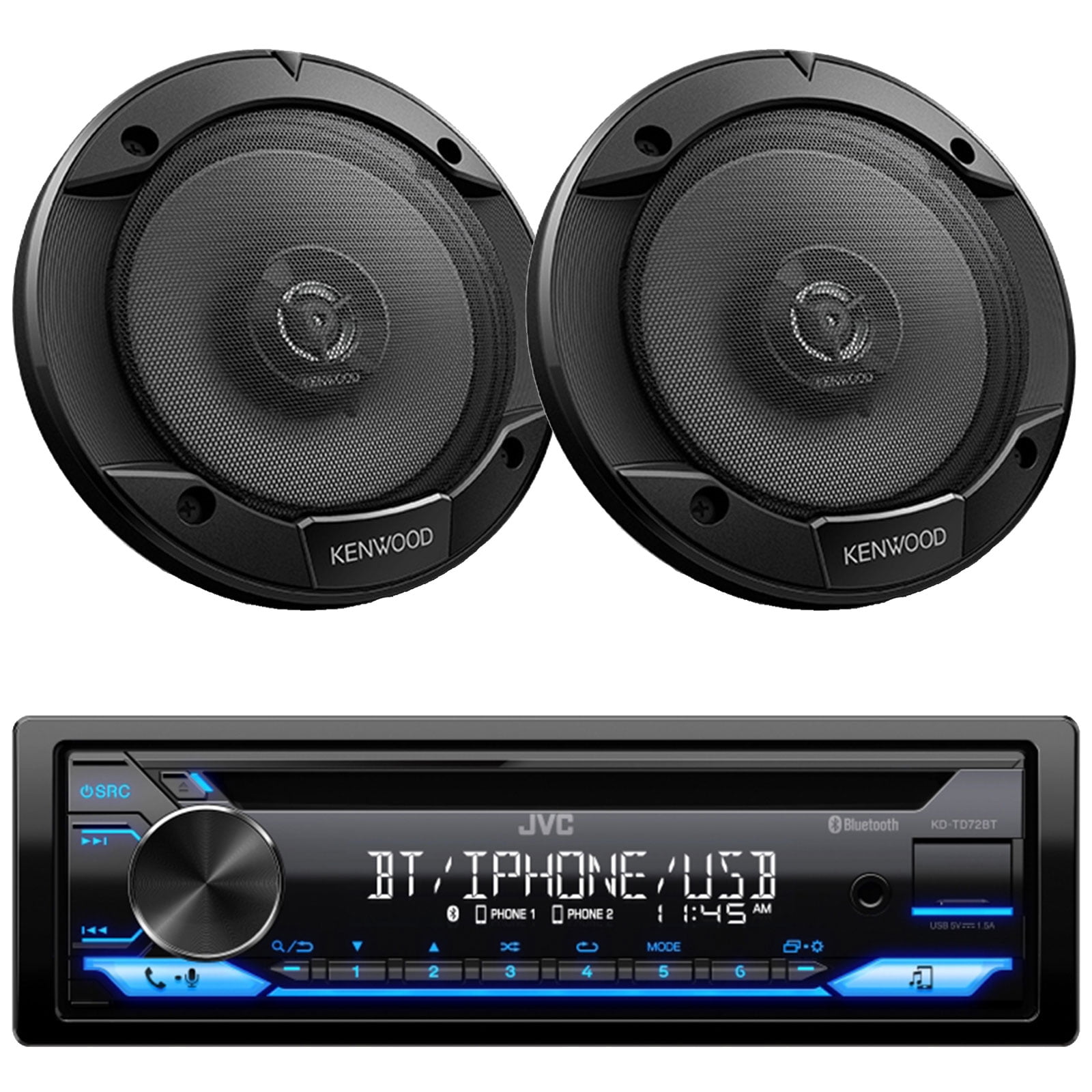 "JVC KD-TD72BT Auto Head Unit with Bluetooth, USB, AUX, AM/FM Radio, CD ...