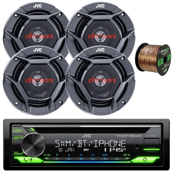 JVC KD-TD91BTS Single DIN CD Player Bluetooth USB AUX AM/FM Radio Receiver Bundle Combo with 4x ...