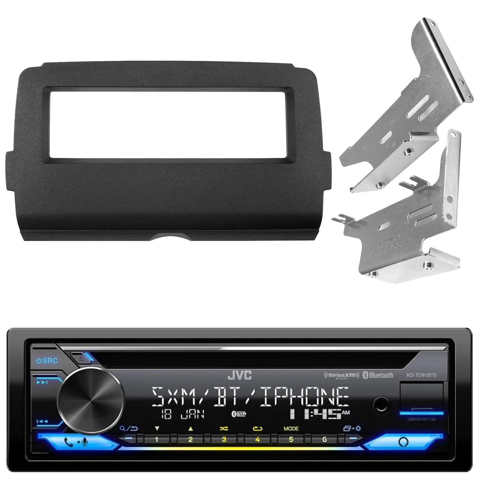 JVC KD-TD91BTS Single DIN In-Dash CD Player Bluetooth USB AUX AM/FM Radio Stereo Receiver Bundle ...