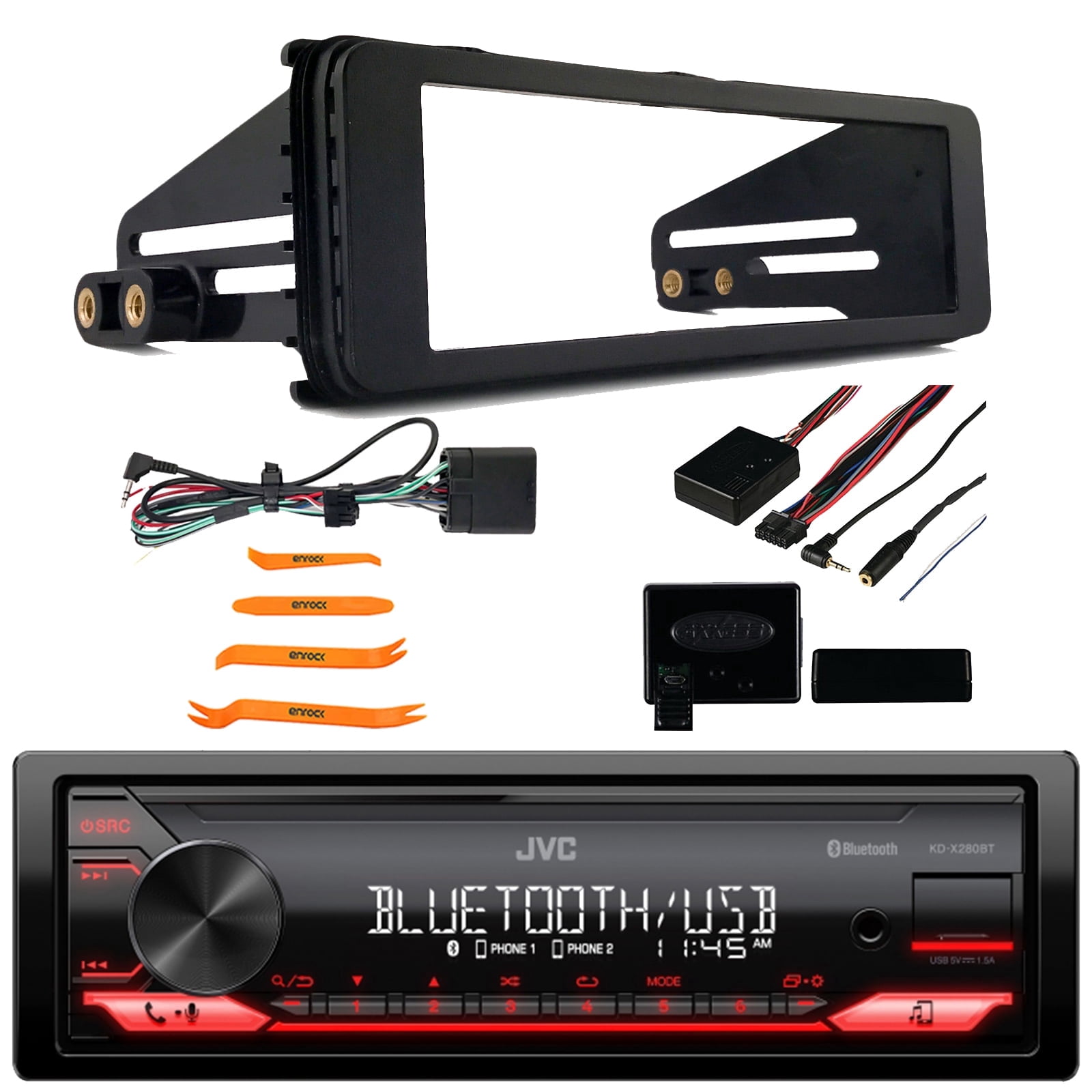 JVC KD-X280BT Single Din Bluetooth USB/AUX AM/FM Radio Digital Media In ...