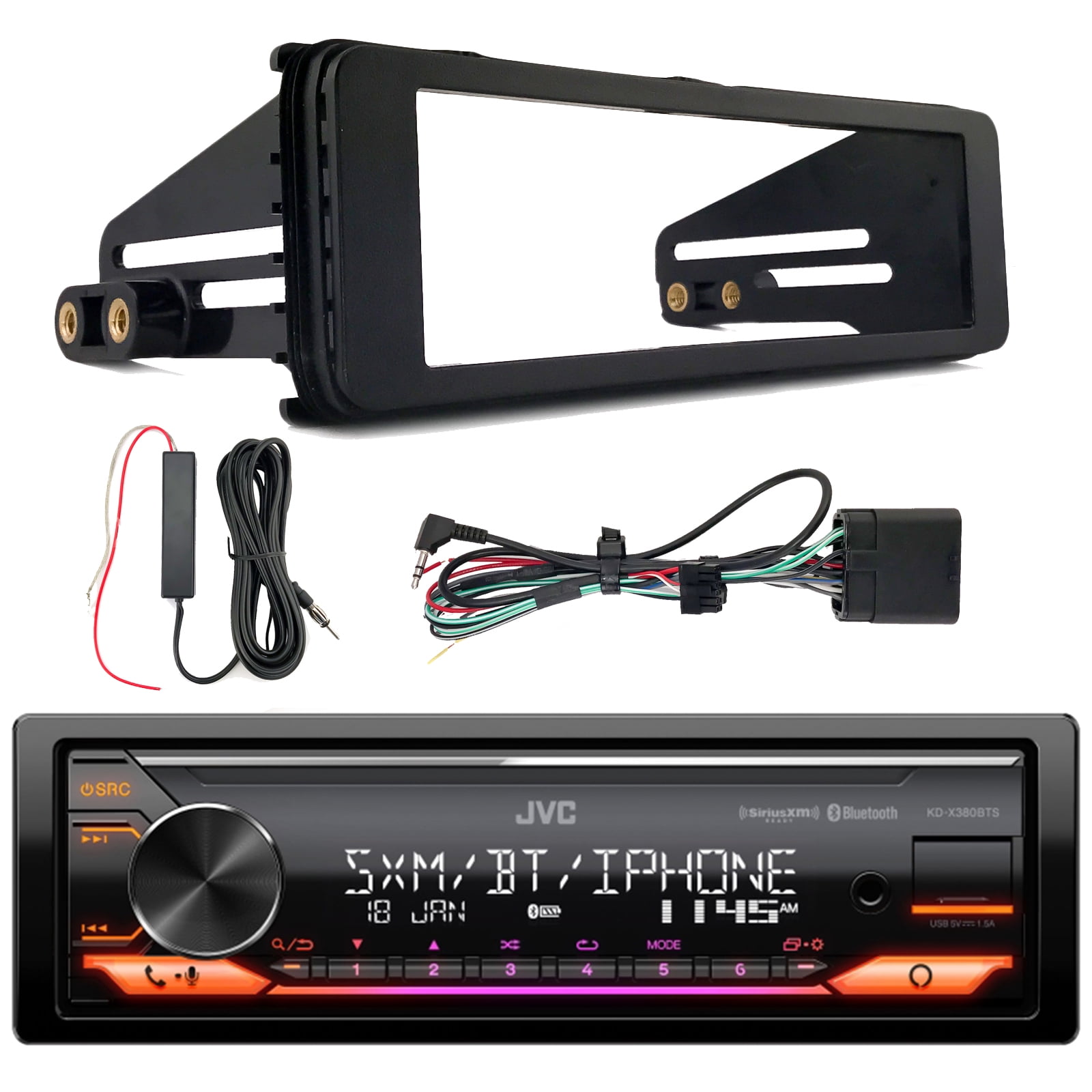 JVC KD-X380BTS Single DIN Bluetooth USB AUX AM/FM Radio Stereo LED Car ...