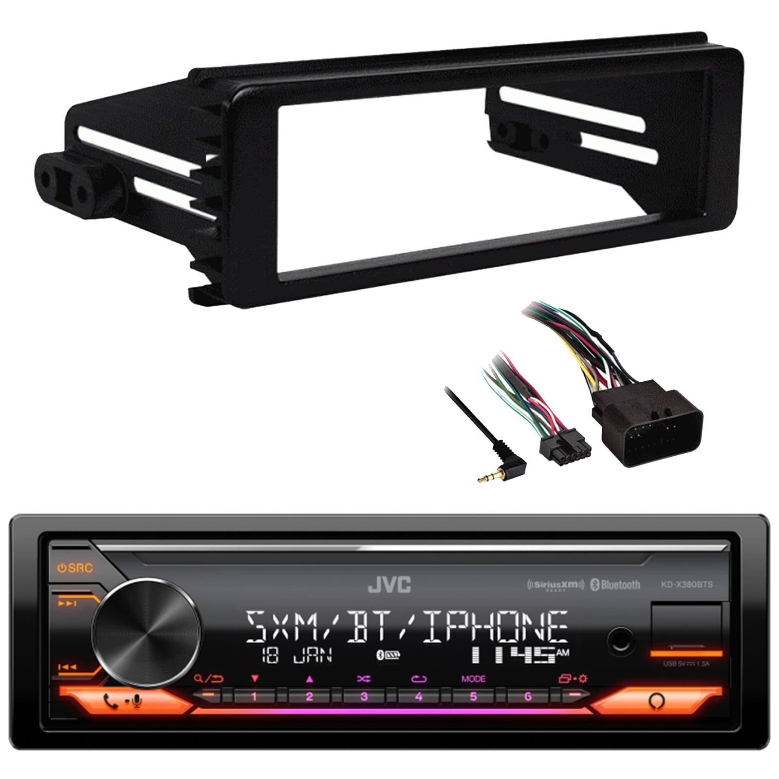 JVC KD-X380BTS Single DIN Bluetooth USB AUX AM/FM Radio Stereo LED ...