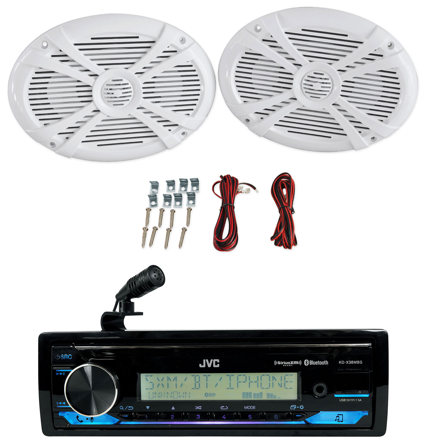 JVC KD-X38MBS 1-Din Marine Stereo Receiver w/Bluetooth/USB+(2) 6x9" Speakers - Walmart.com