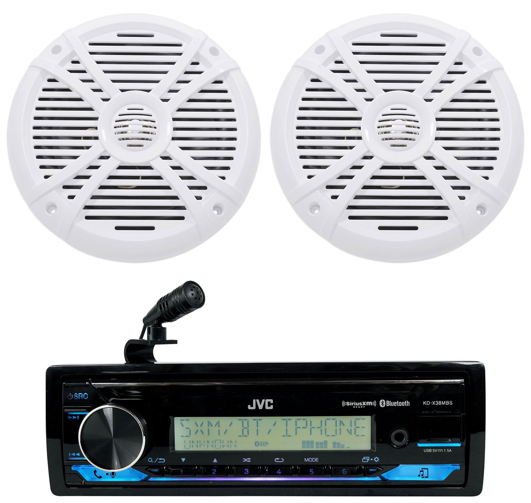 JVC KD-X38MBS 1-Din Marine Stereo Receiver w/Bluetooth/USB+(2) White 8 ...