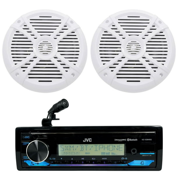 JVC KD-X38MBS 1-Din Marine Stereo Receiver w/Bluetooth/USB+(2) White 8" Speakers - Walmart ...