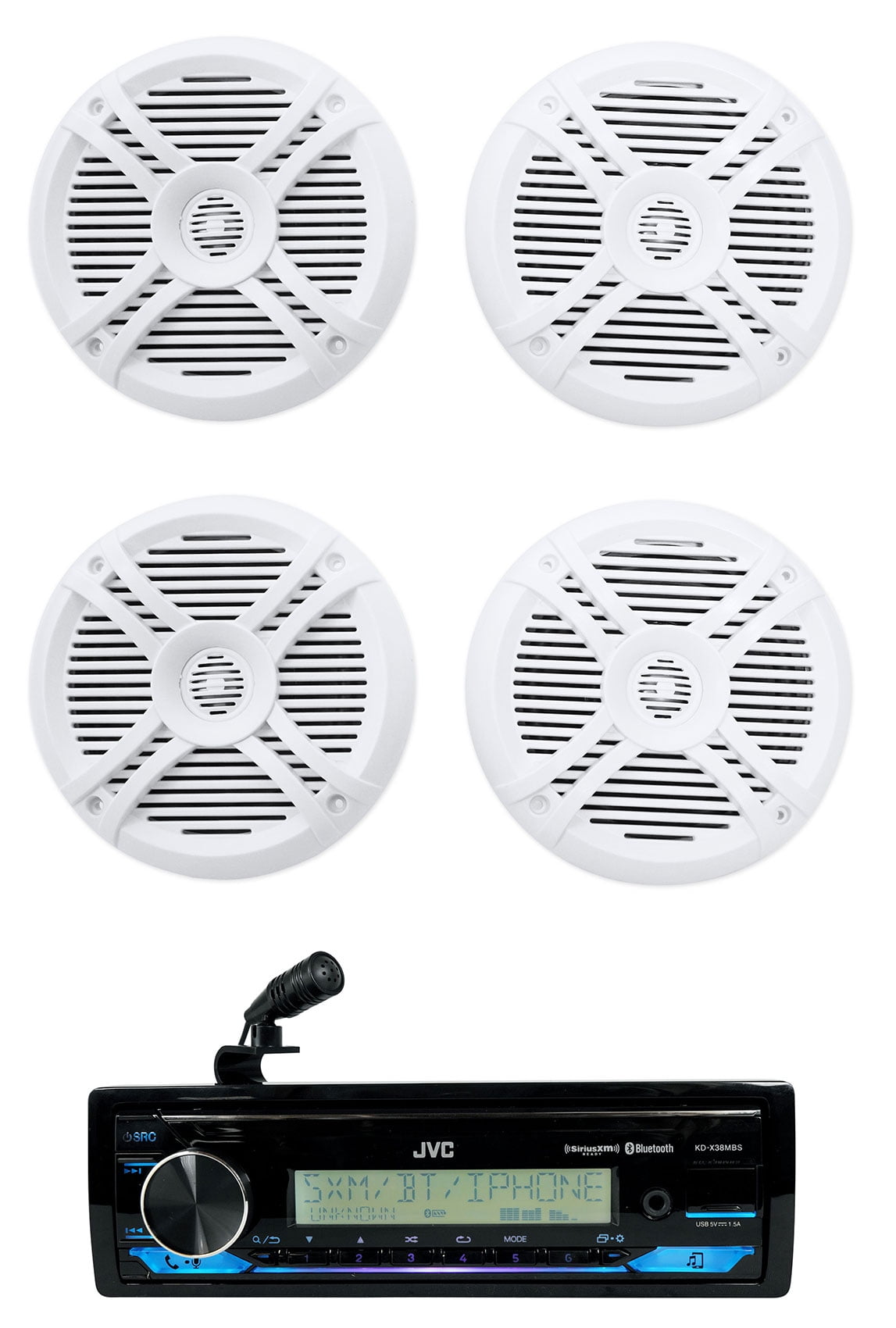 JVC KD-X38MBS 1-Din Marine Stereo Receiver w/Bluetooth/USB+(4) 6.5" Speakers - Walmart.com