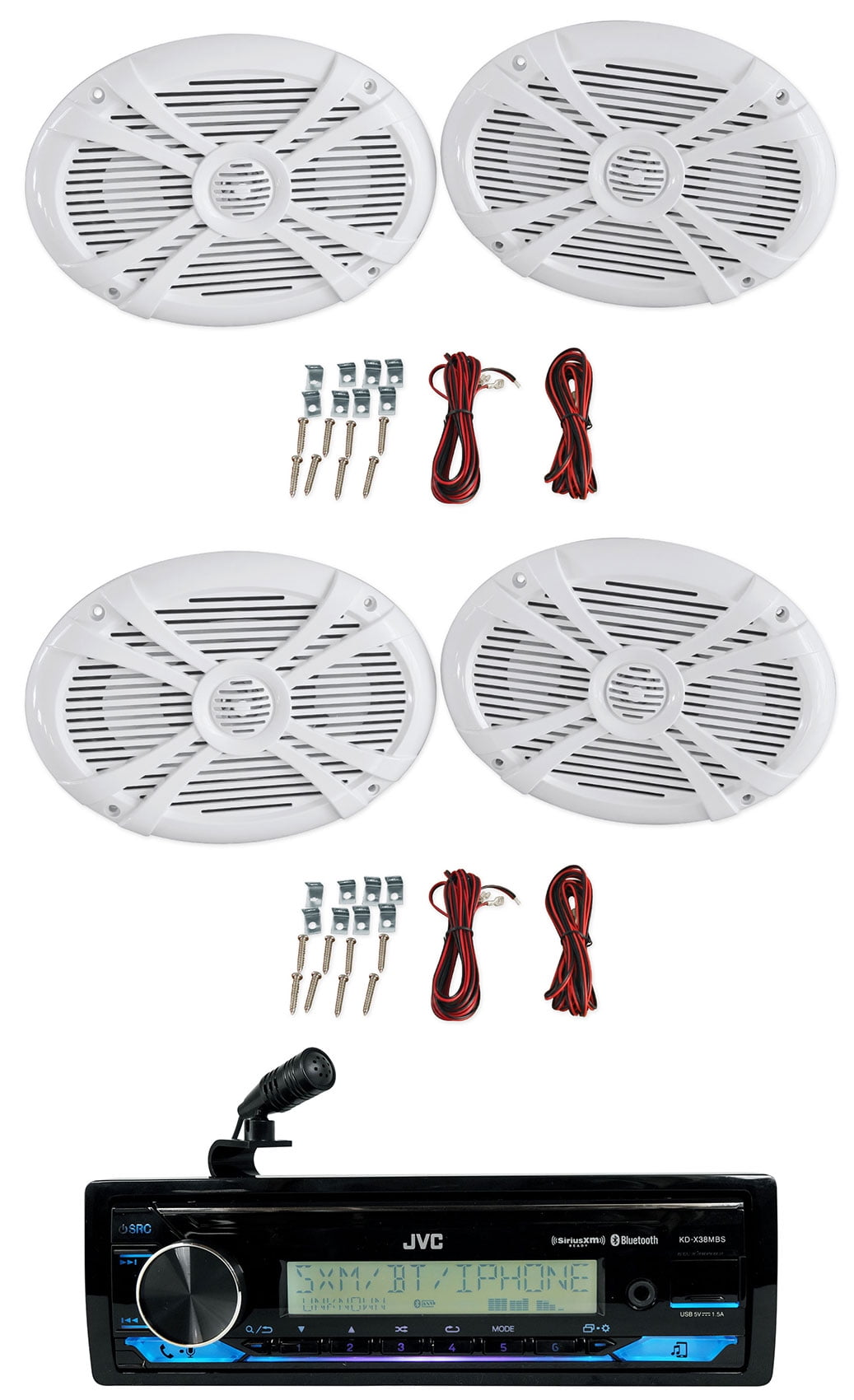 JVC KD-X38MBS 1-Din Marine Stereo Receiver w/Bluetooth/USB+(4) 6x9 ...