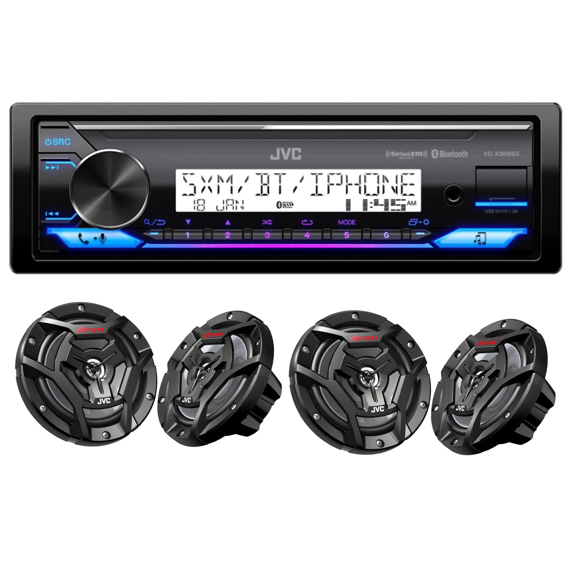 JVC KD-X38MBS Marine Digital Media Receiver with Bluetooth, USB, Conformal Coated PCB with 2 ...