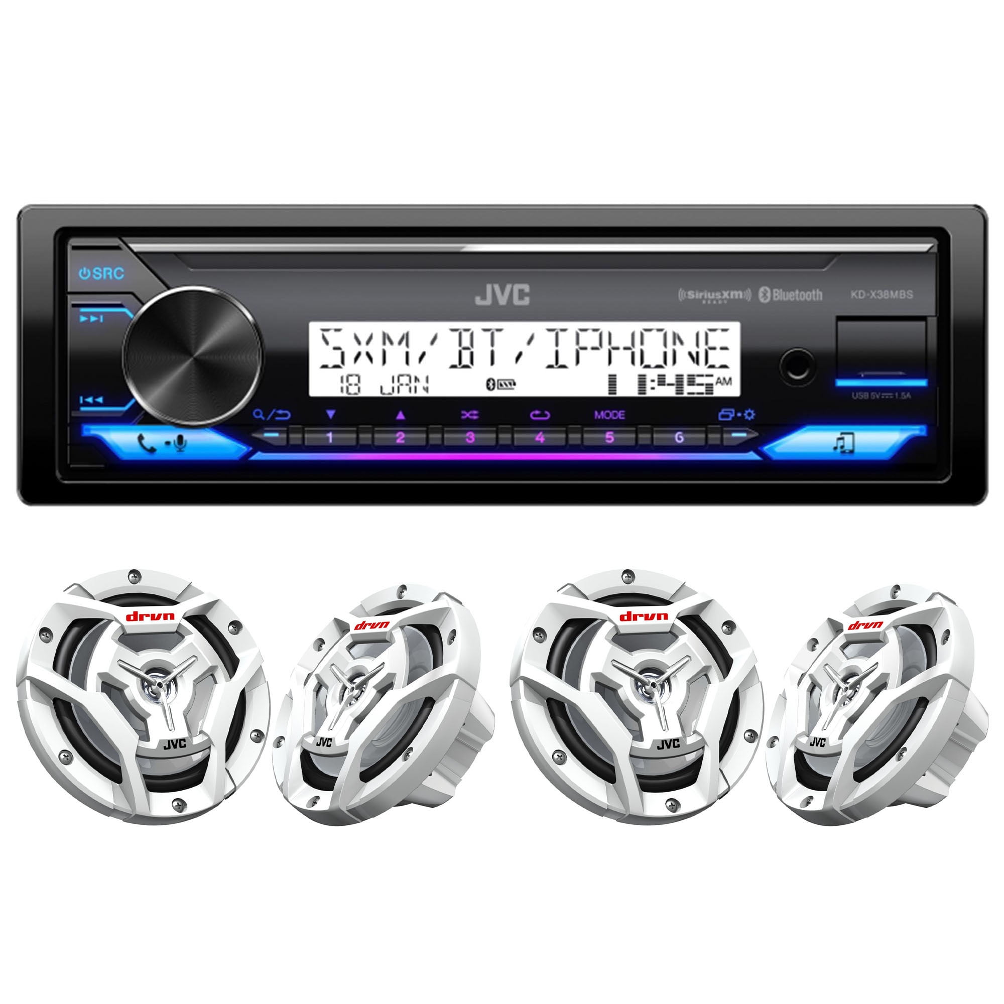 JVC KD-X38MBS Marine Digital Media Receiver with Bluetooth, USB ...